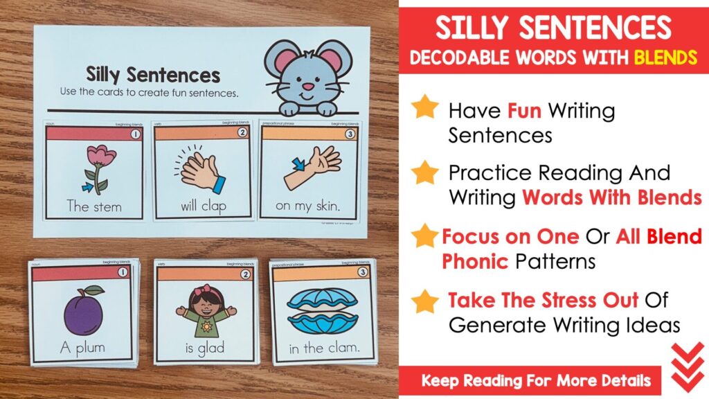 Silly Sentences Blends Decodable Writing Word Practice Center for ...