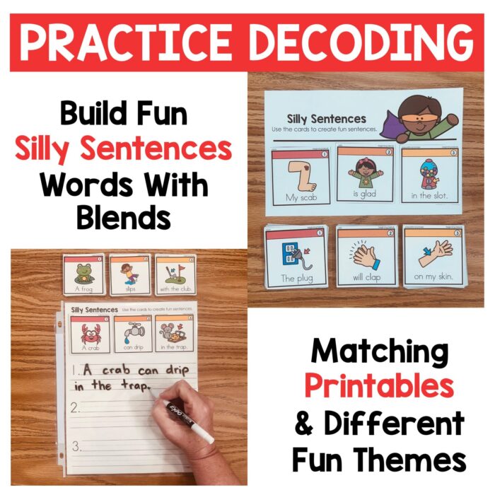 Silly Sentences Blends Decodable Writing Word Practice Center for ...