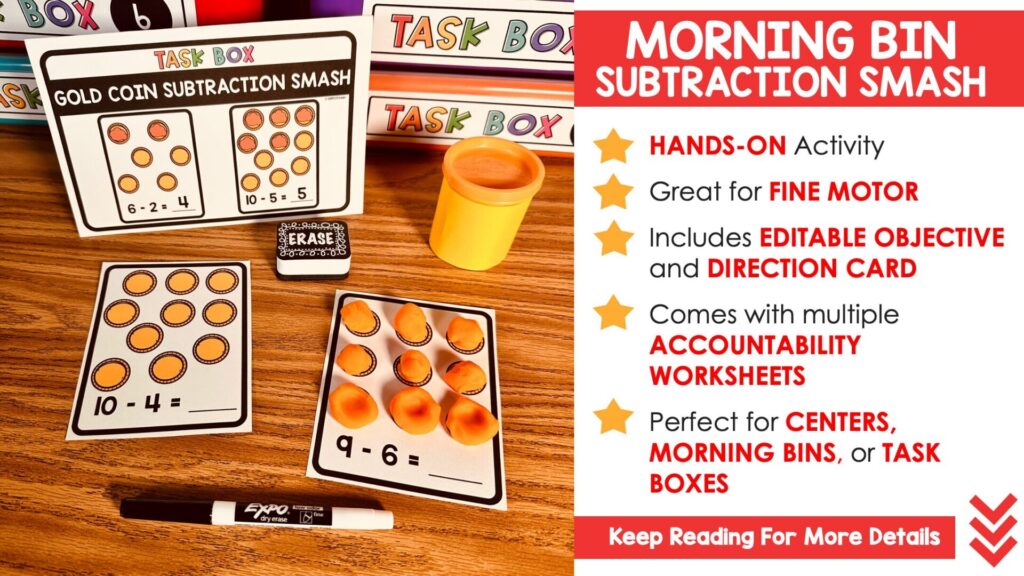 Gold Coin Subtraction Smash Morning Bin - Simply Kinder