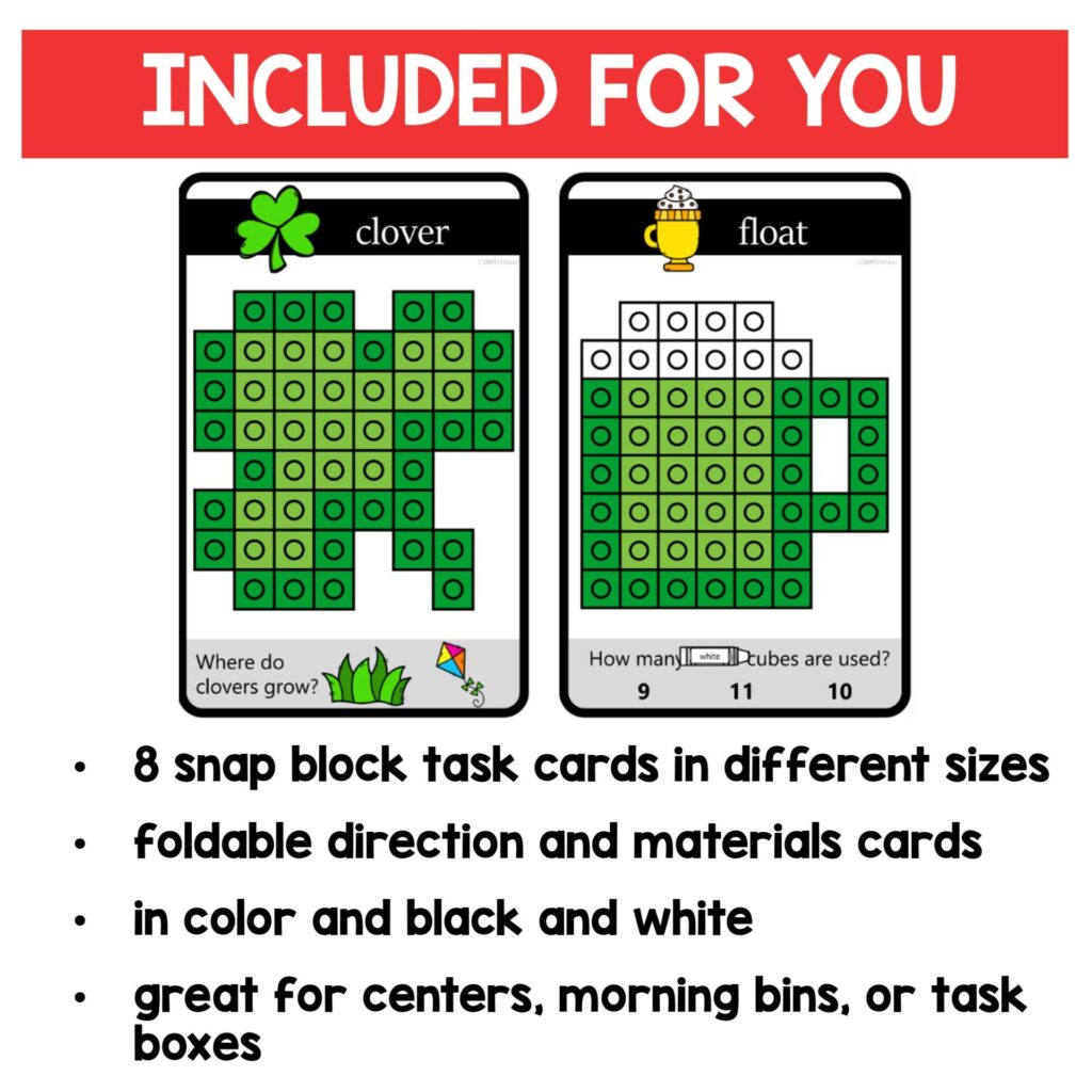 St Patrick's Day Snap Cube Morning Bin Math Center - Simply Kinder