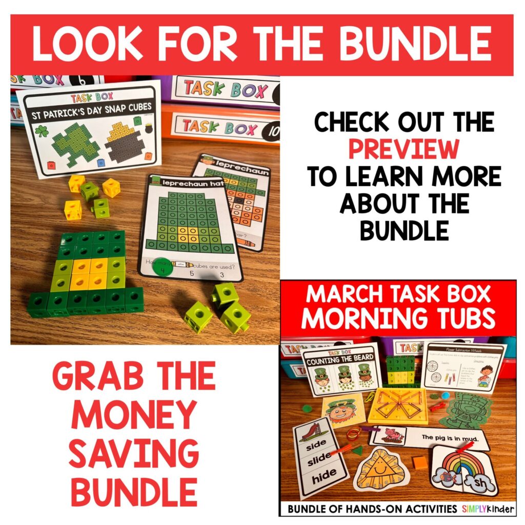 St Patrick's Day Snap Cube Morning Bin Math Center - Simply Kinder