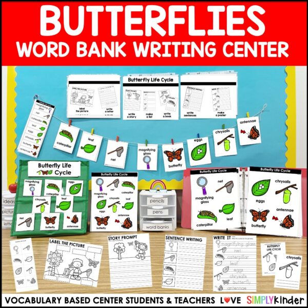 Butterfly Life Cycle Vocabulary Writing Center for Kindergarten & First ...