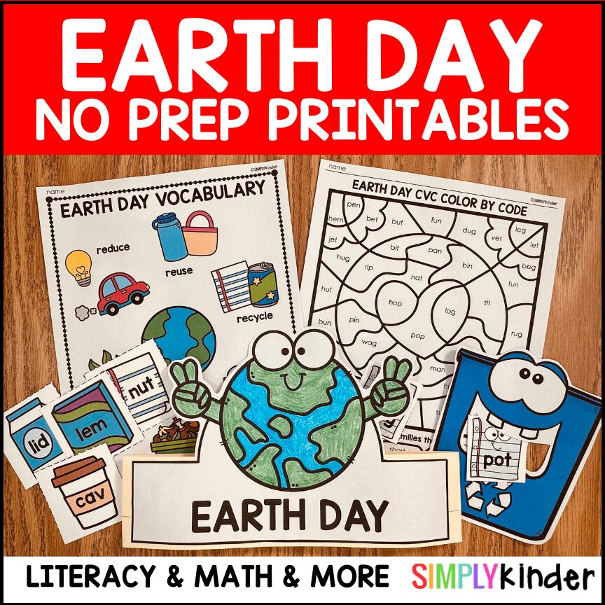 Earth Day Literacy & Math Activities Centers for Kindergarten, Numbers ...