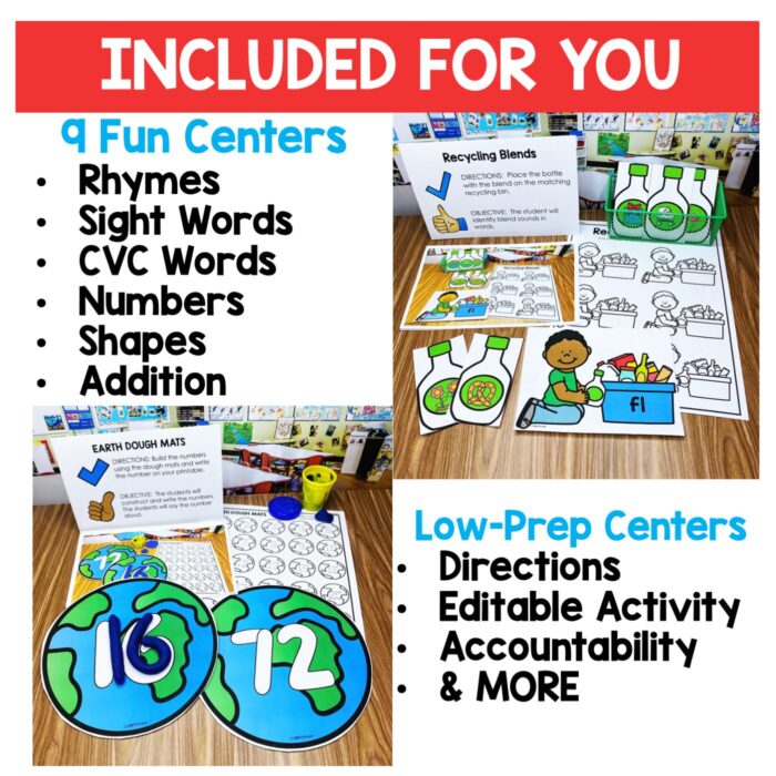 Earth Day Literacy & Math Activities Centers for Kindergarten, Numbers ...