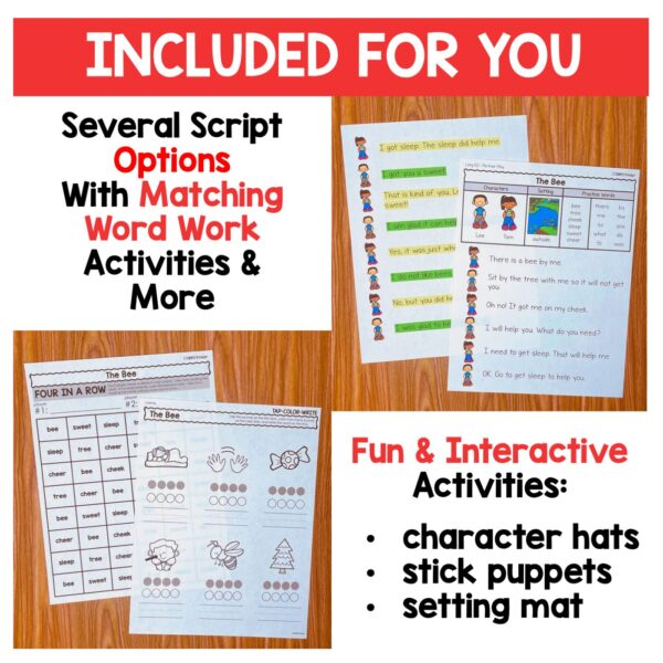 Decodable Partner Play, Reader's Theater Long EE The Bee - Simply Kinder