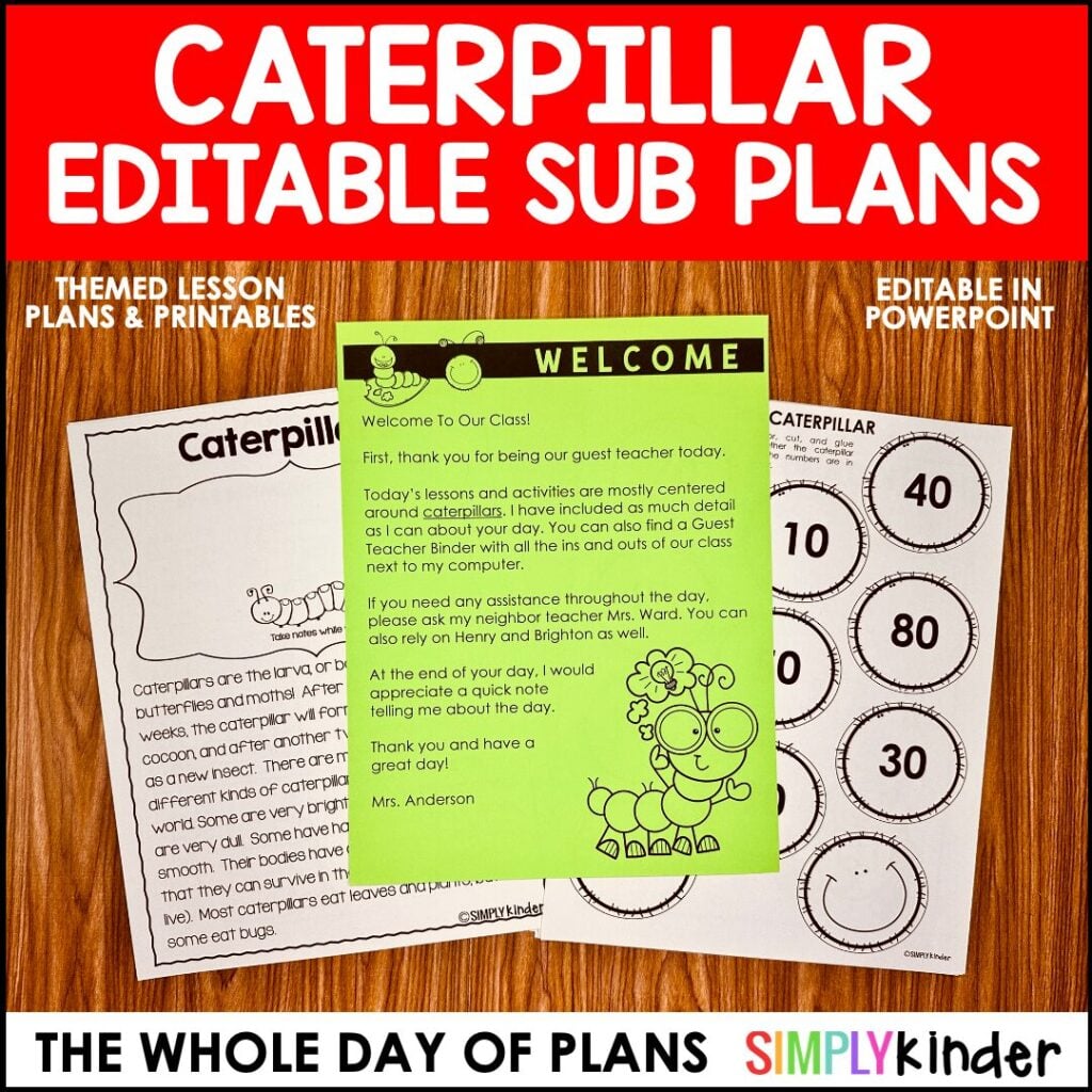 Caterpillar Themed Editable Emergency Sub Plans, Substitute Plans ...