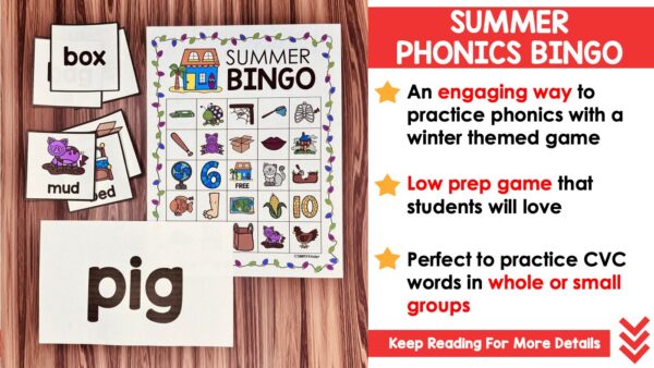 Summer Bingo Activity, Phonics Bingo, No-Prep CVC Decodable Game for ...