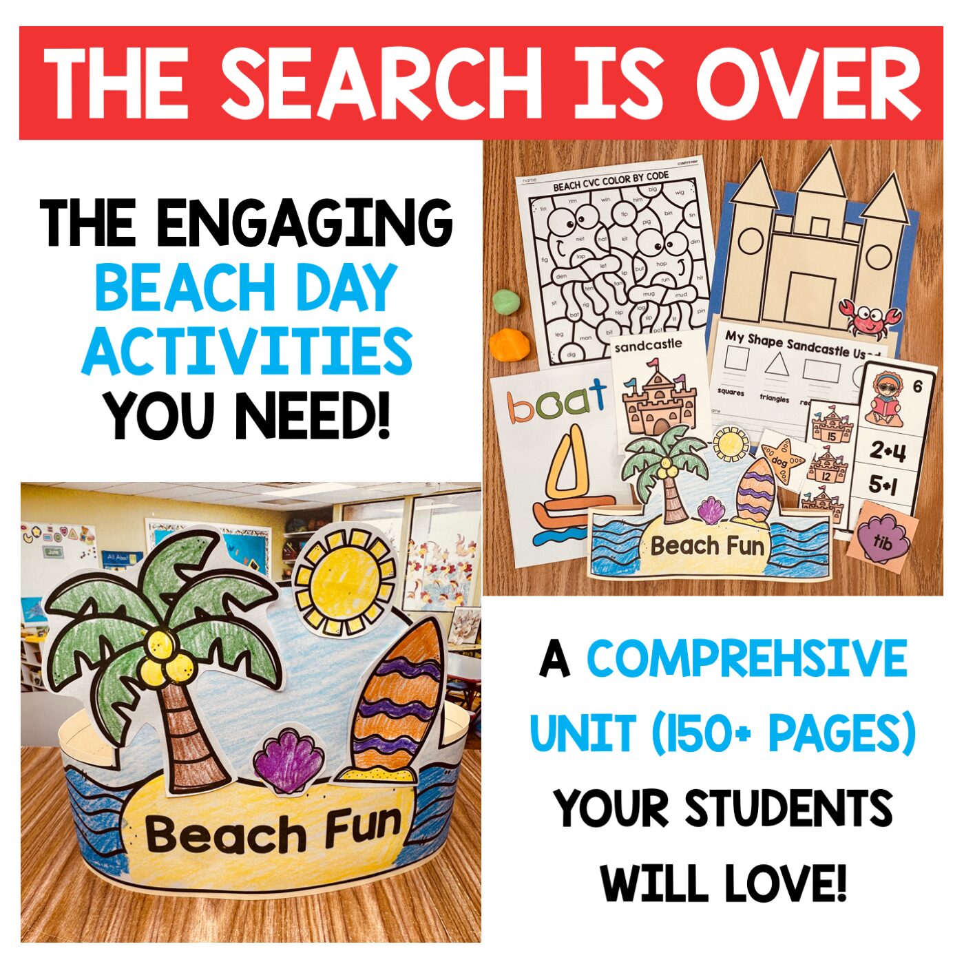 Beach Day Themed Activities for End of the Year: Crafts, Hats, MORE ...