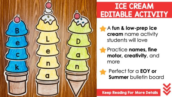 Ice Cream Craft Editable Name Craft, Summer, End of Year Activities ...