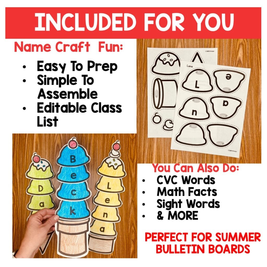 Ice Cream Craft Editable Name Craft, Summer, End of Year Activities ...