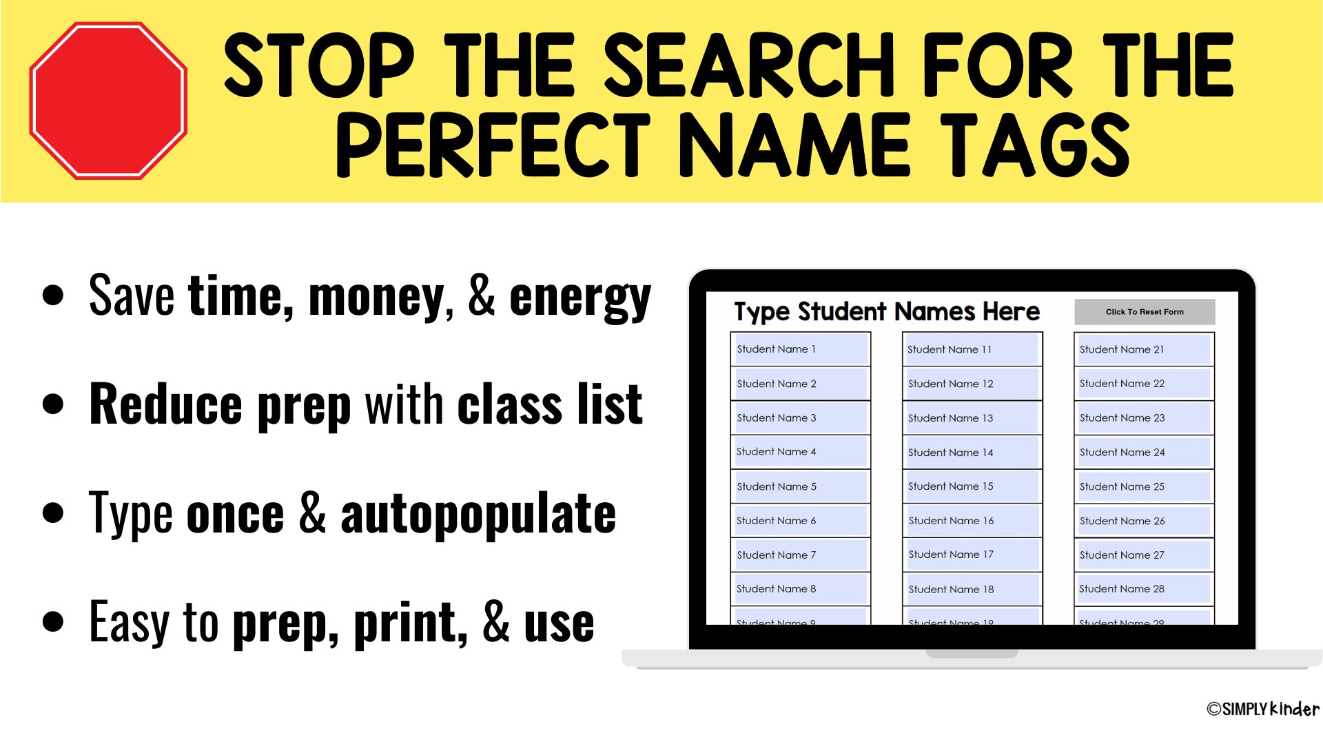 Editable Kindergarten Name Tags or Desk Plates - Simply Kinder