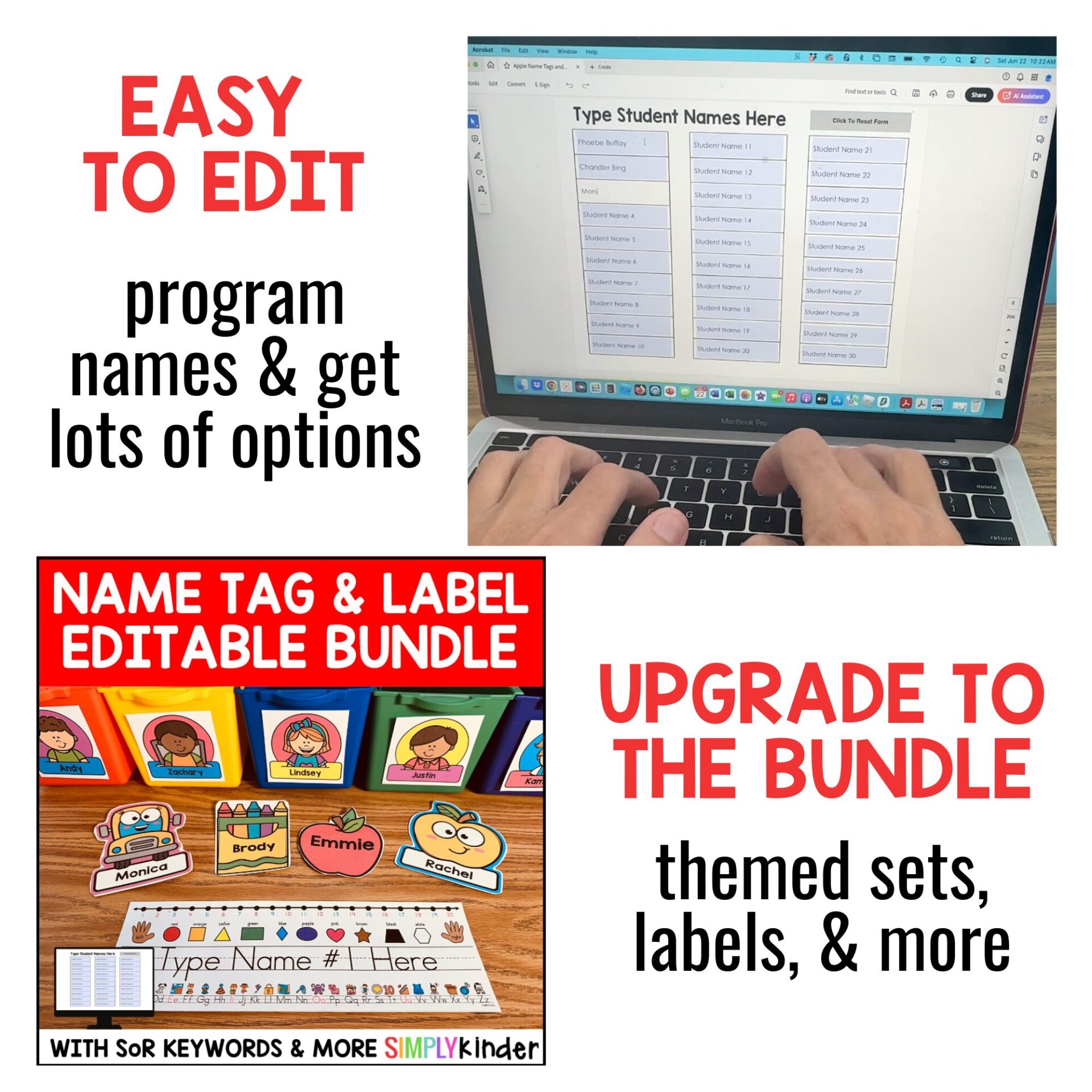 Editable Kindergarten Name Tags or Desk Plates - Simply Kinder