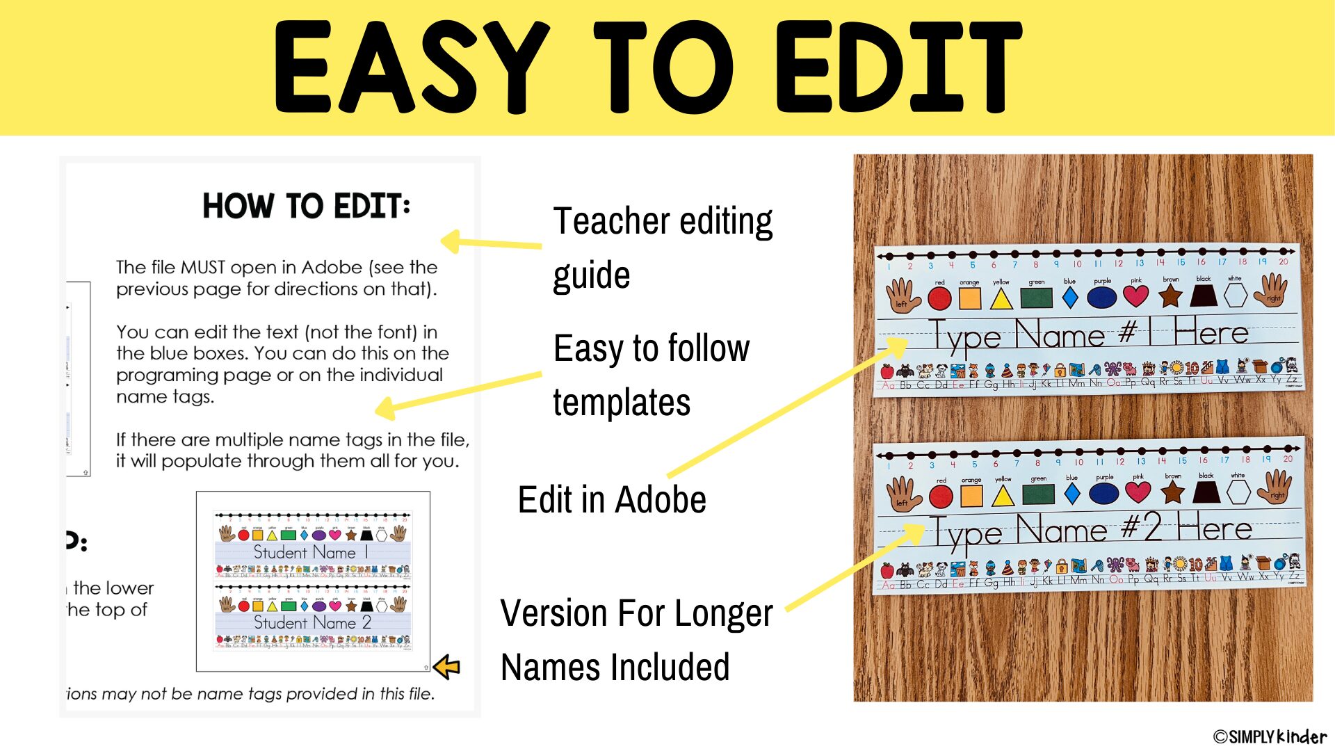 Editable Kindergarten Name Tags or Desk Plates - Simply Kinder