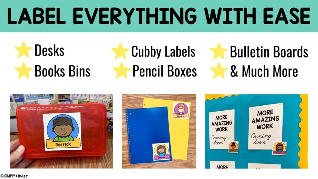 Editable Class Labels for Kindergarten with Kid Pictures - Simply Kinder