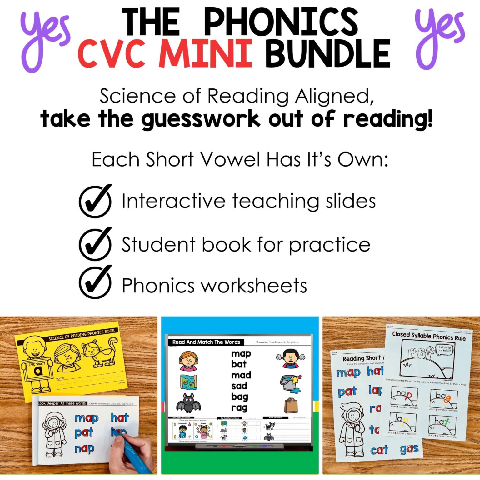 CVC Phonics Worksheets, Booklets, Posters & Teaching Slides, Science of ...