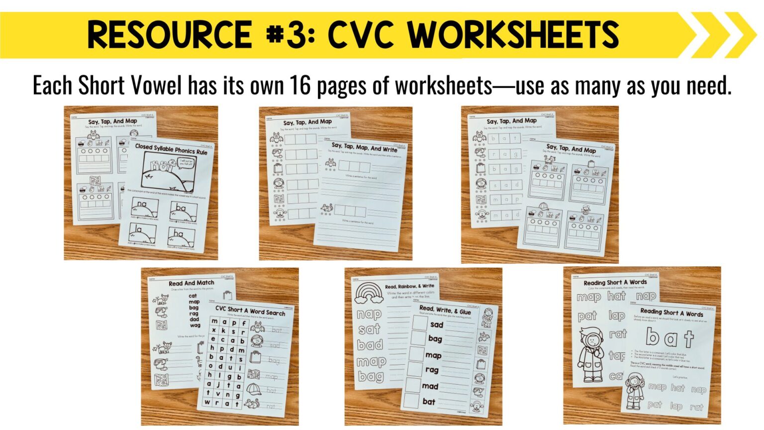 CVC Phonics Worksheets, Booklets, Posters & Teaching Slides, Science of ...