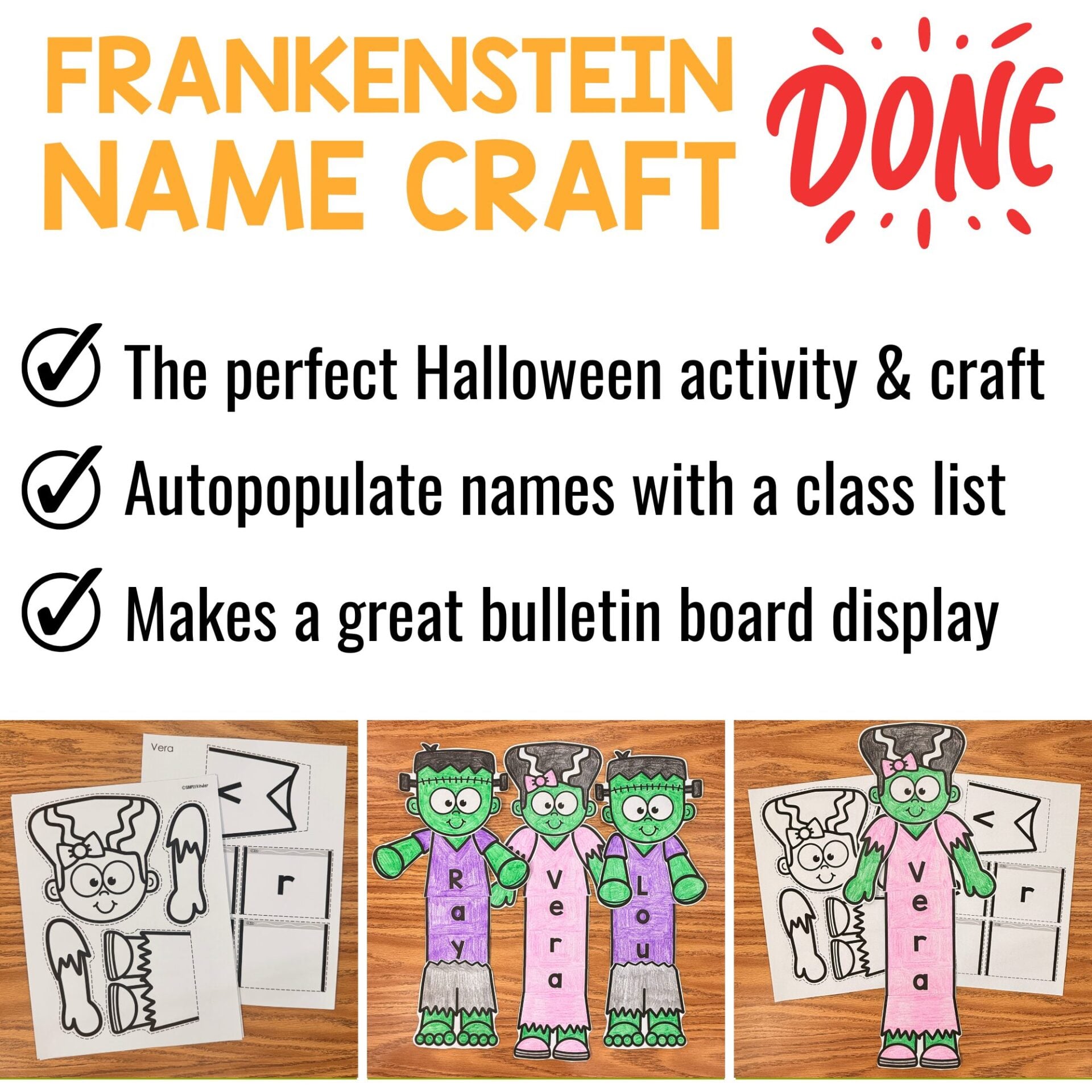 Frankenstein Craft, Halloween Name Craft, October Bulletin Board ...