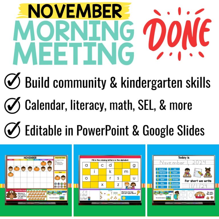November Morning Meeting Slides for Kindergarten, Editable Daily ...