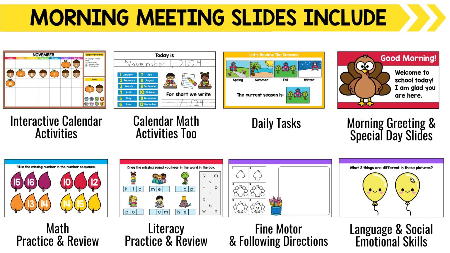 November Morning Meeting Slides for Kindergarten, Editable Daily ...