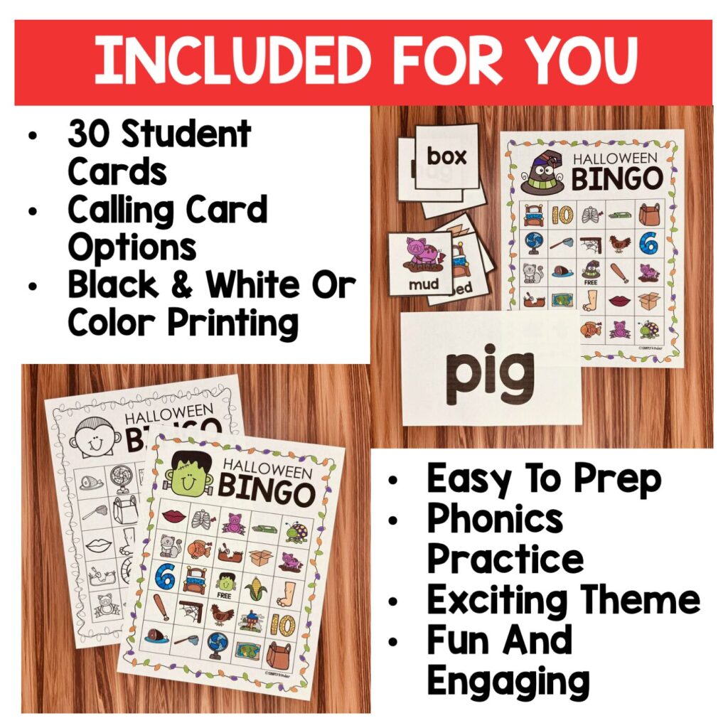 Halloween Bingo Activity, Phonics Bingo, No-Prep CVC Decodable Game ...