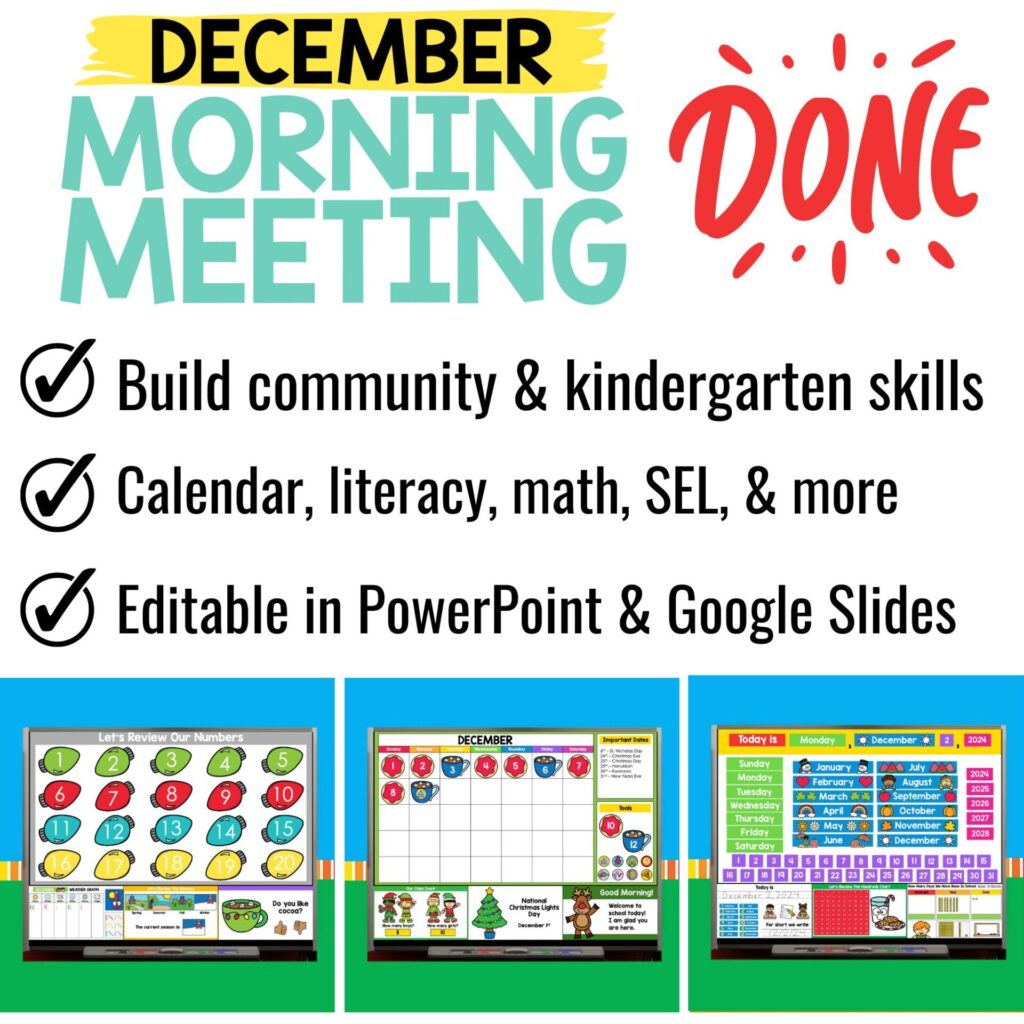 December Morning Meeting Slides for Kindergarten, Editable Daily ...