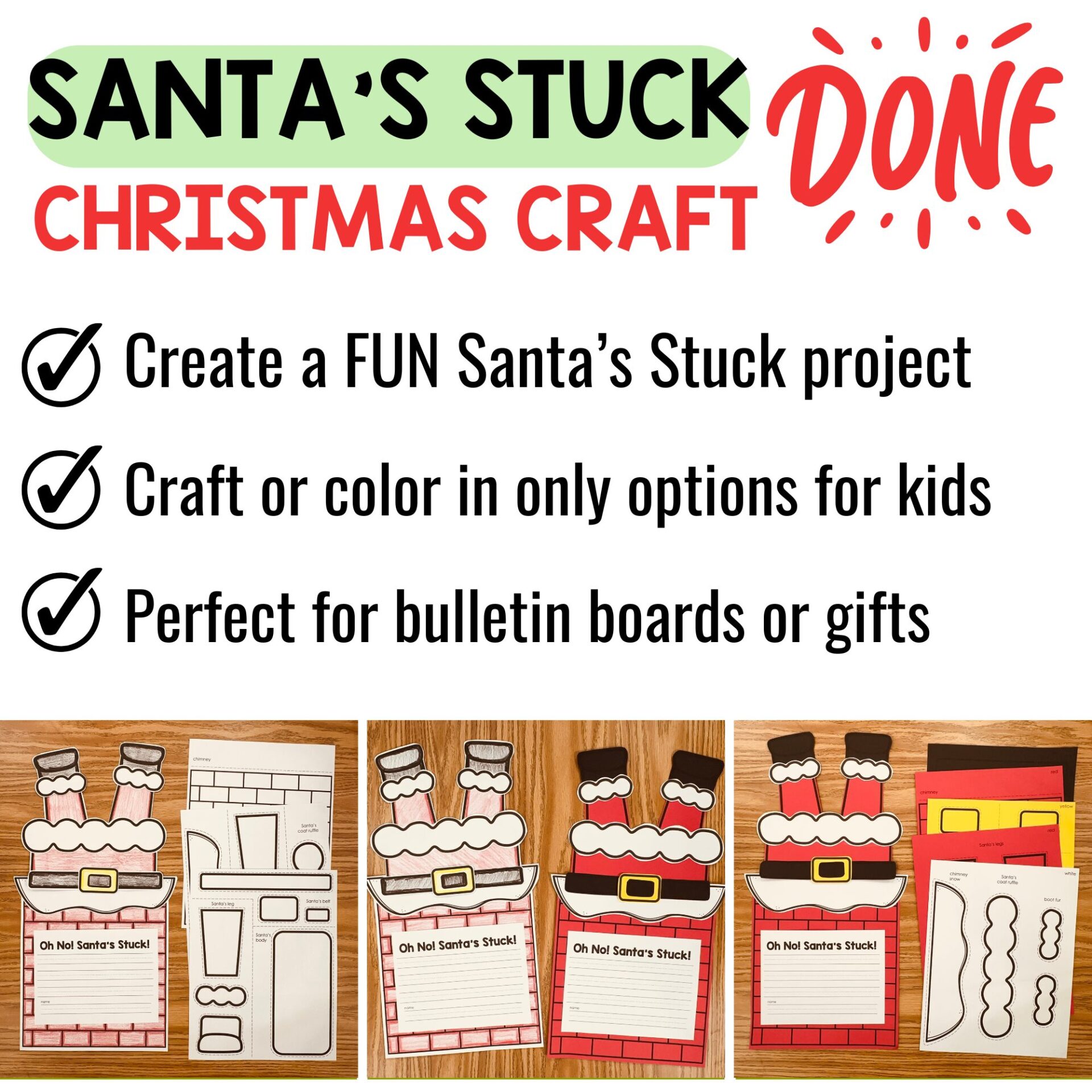 Santa Stuck Craft Christmas Activity for Kindergarten, Santa Claus ...