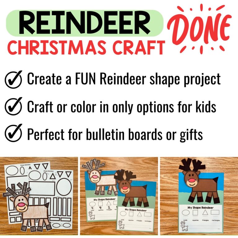 Reindeer Shape Craft Christmas Activity for Kindergarten, Reindeer ...