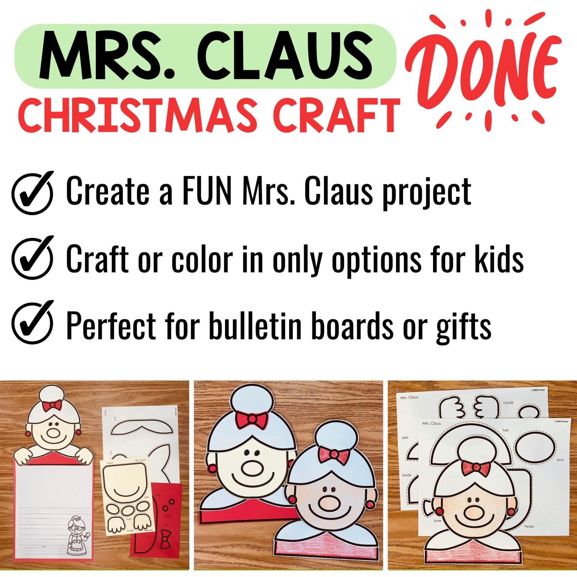Mrs Claus Christmas Craft Activity for Kindergarten, Christmas ...