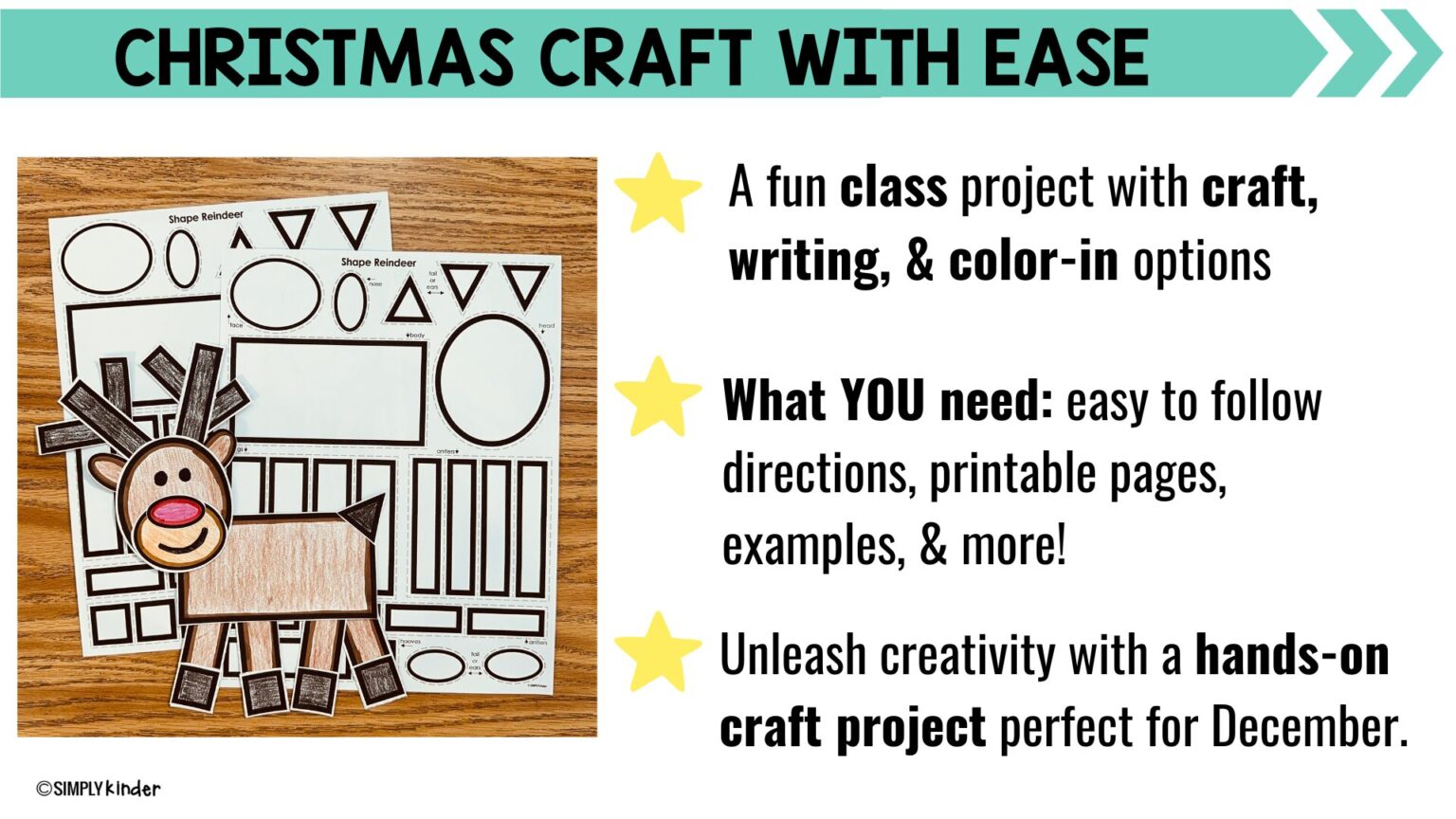 Reindeer Shape Craft Christmas Activity for Kindergarten, Reindeer ...