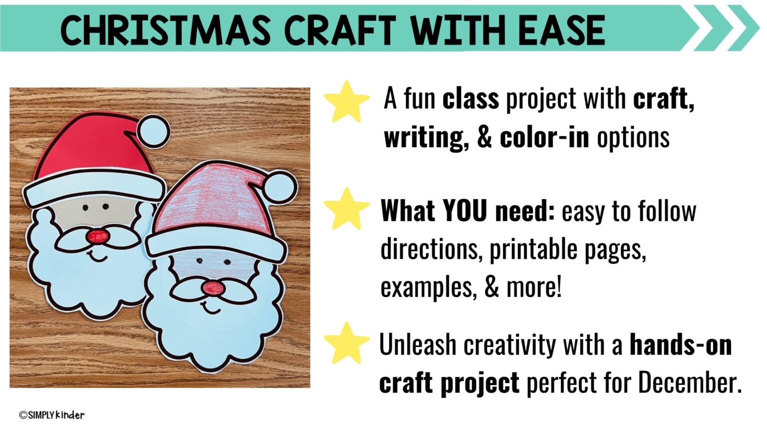 Santa Craft Christmas Activity for Kindergarten, Santa Claus Christmas ...