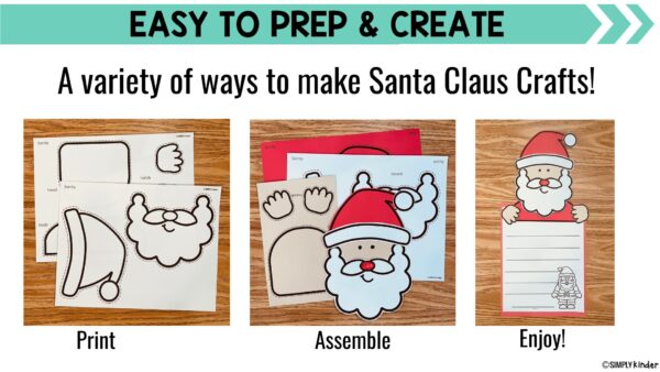 Santa Craft Christmas Activity for Kindergarten, Santa Claus Christmas ...