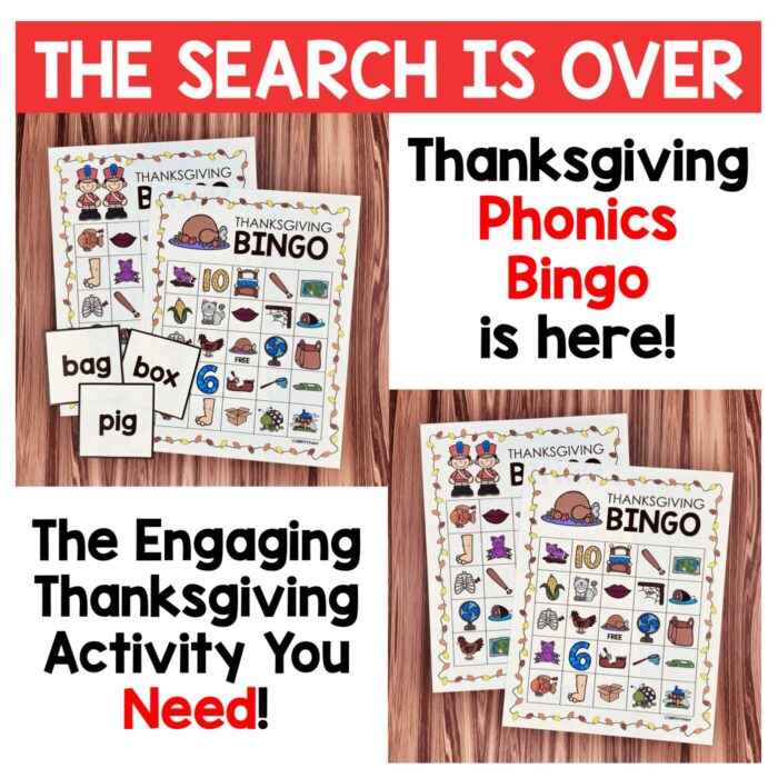 Thanksgiving Bingo Activity, Phonics Bingo, No-Prep CVC Decodable ...
