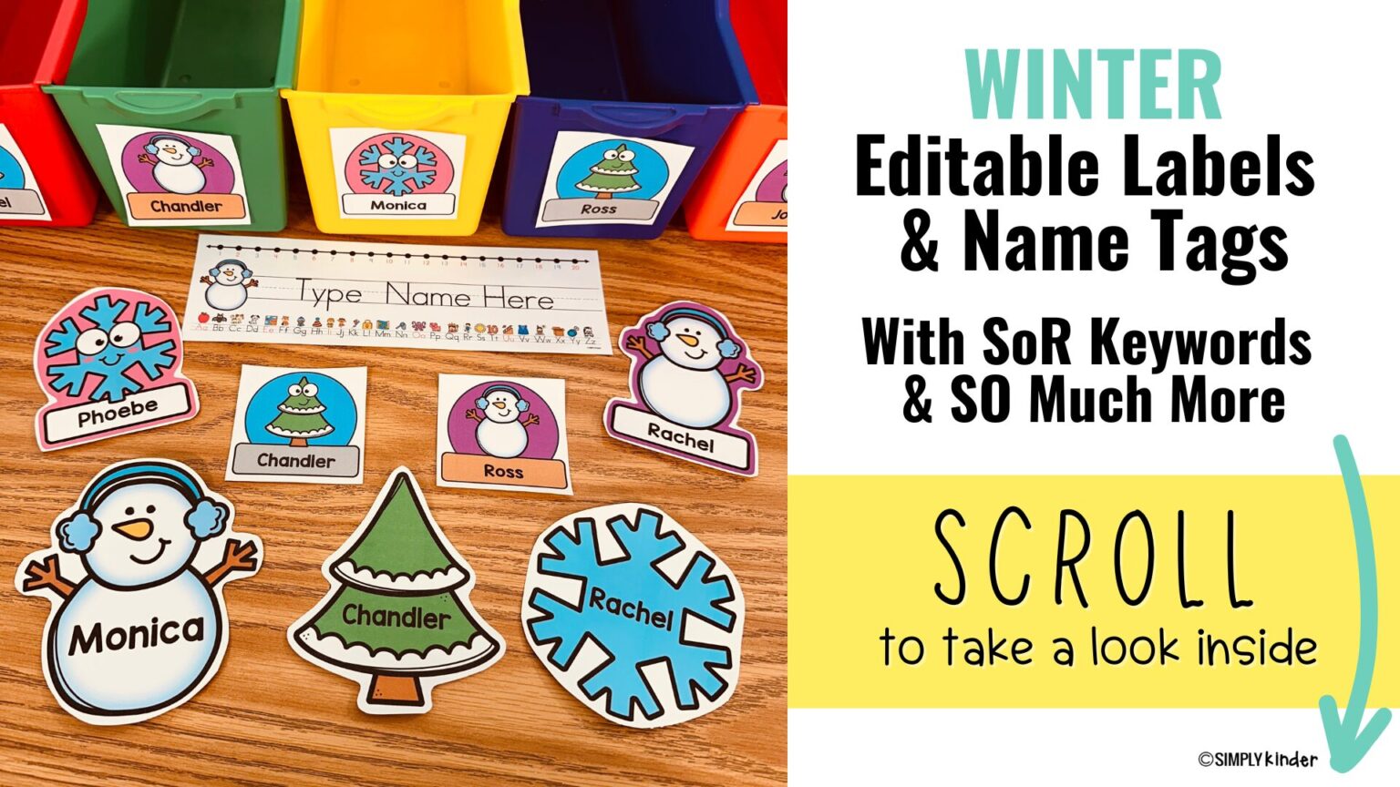 Winter Themed Editable Kindergarten Name Tags and Labels - Simply Kinder