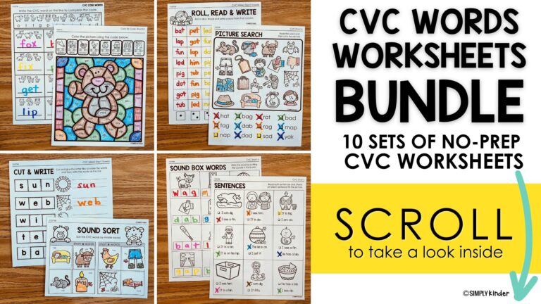 CVC Words No-Prep Worksheets for Kindergarten, Morning Work, Centers ...