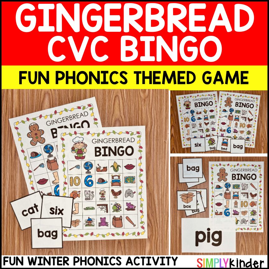 Gingerbread Bingo Activity, Phonics Bingo, No-Prep CVC Decodable Winter ...