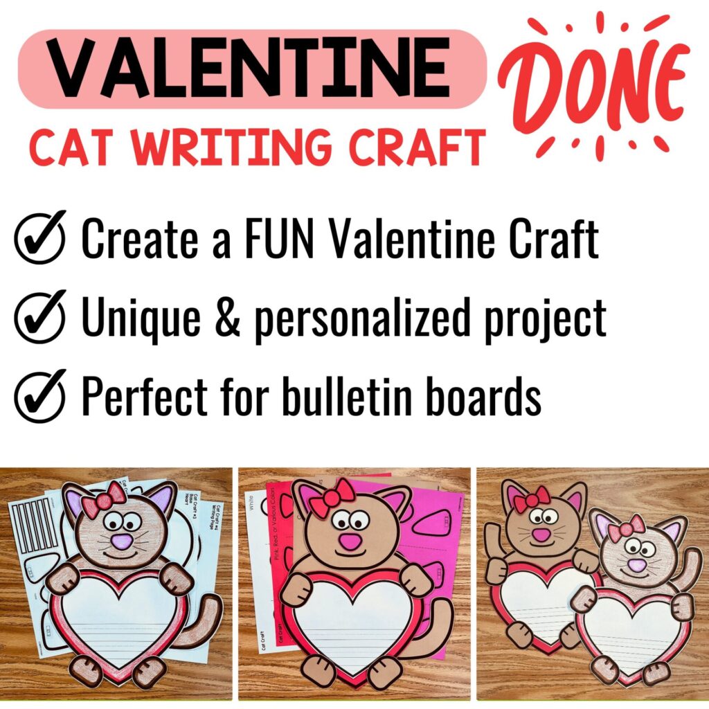 Cat Valentine Day Craft Activity Kindergarten, Valentine Craftivity ...