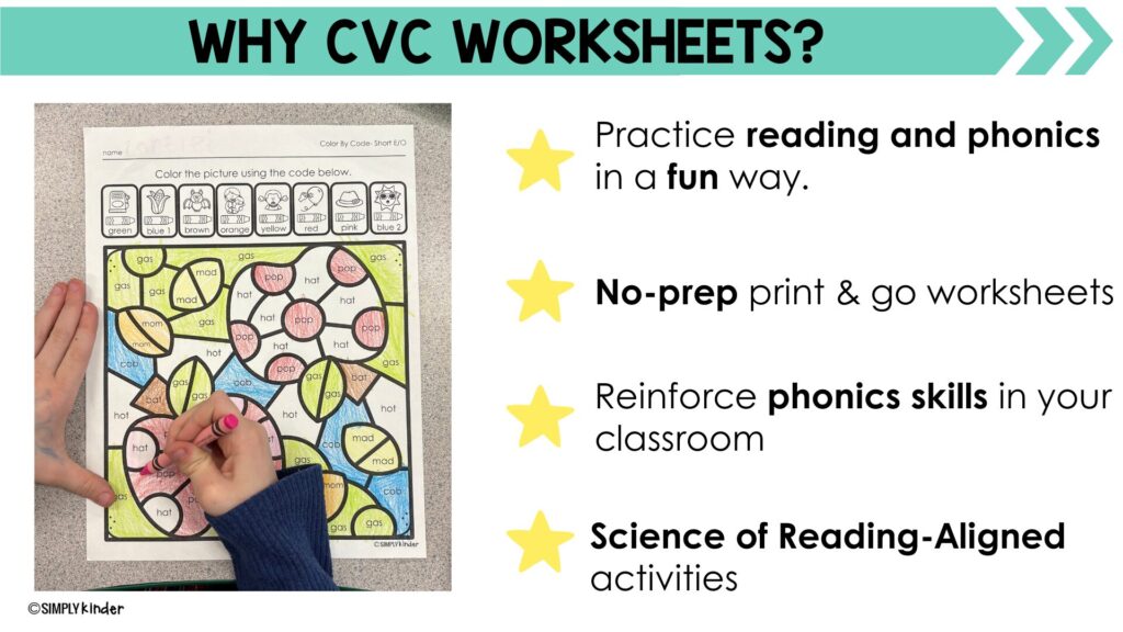 CVC Words No-Prep Color by Code Worksheets Kindergarten, Morning Work ...