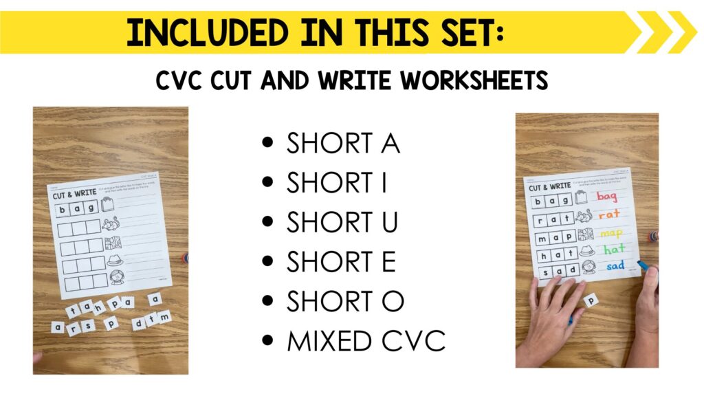 CVC Words No-Prep Cut & Write Worksheets Kindergarten, Morning Work ...