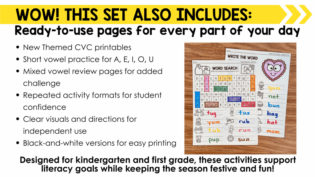 CVC Words No-Prep Worksheets for Kindergarten, Morning Work, Centers ...