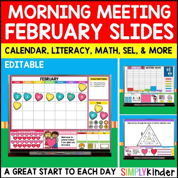 February Morning Meeting Slides for Kindergarten, Editable Daily ...