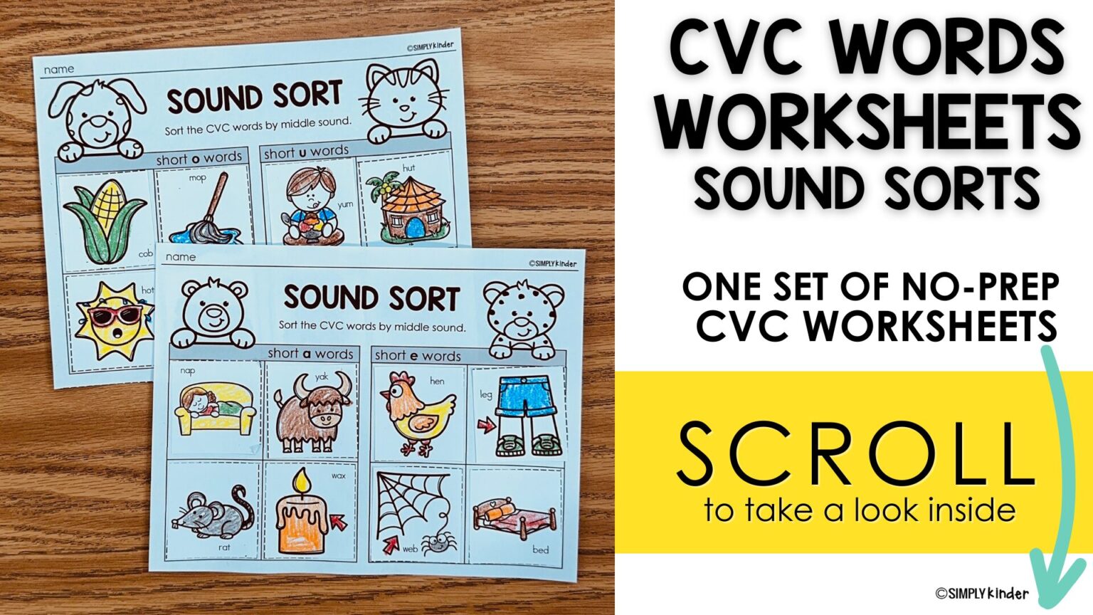 CVC Words Sound Sort Worksheets Kindergarten, Morning Work, Centers ...