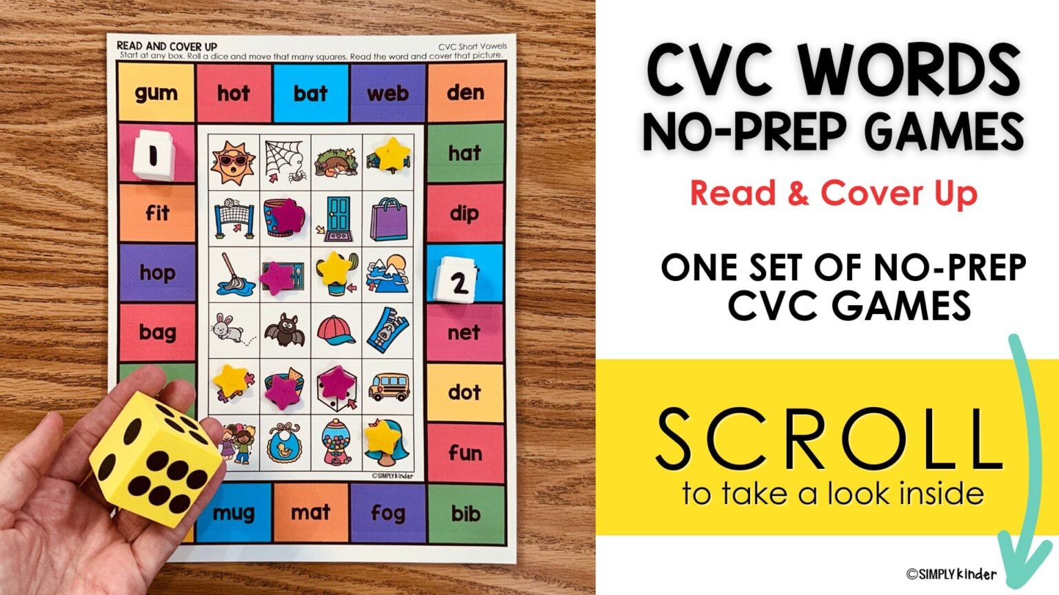 CVC Words Games No-Prep Read And Cover Up - Simply Kinder