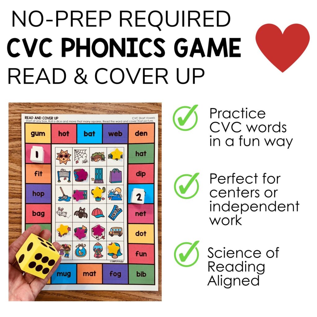 CVC Words Games No-Prep Read And Cover Up - Simply Kinder