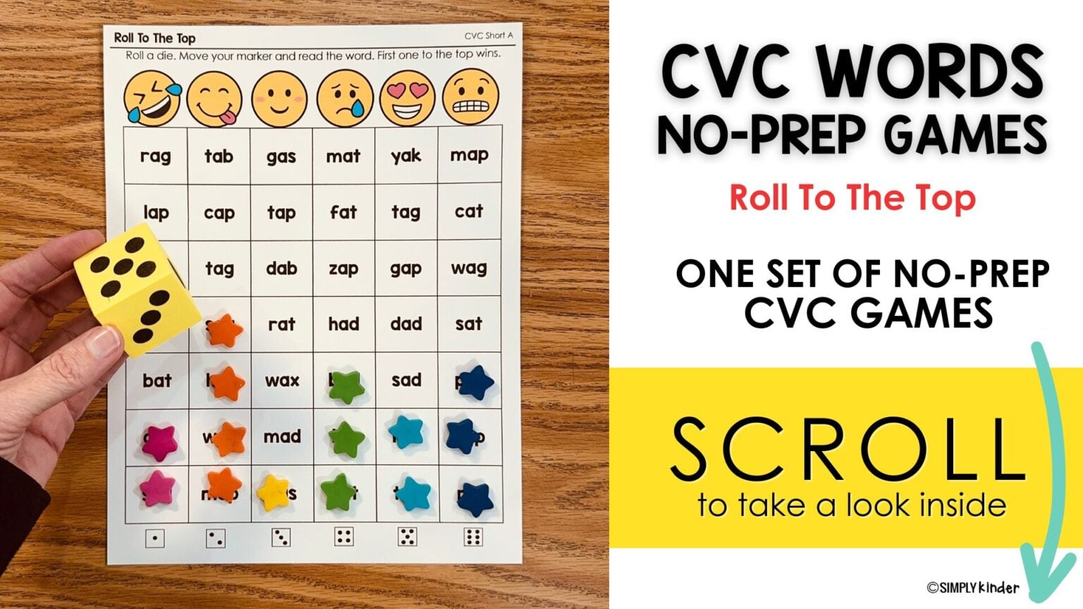 CVC Words Games No-Prep Roll To The Top - Simply Kinder