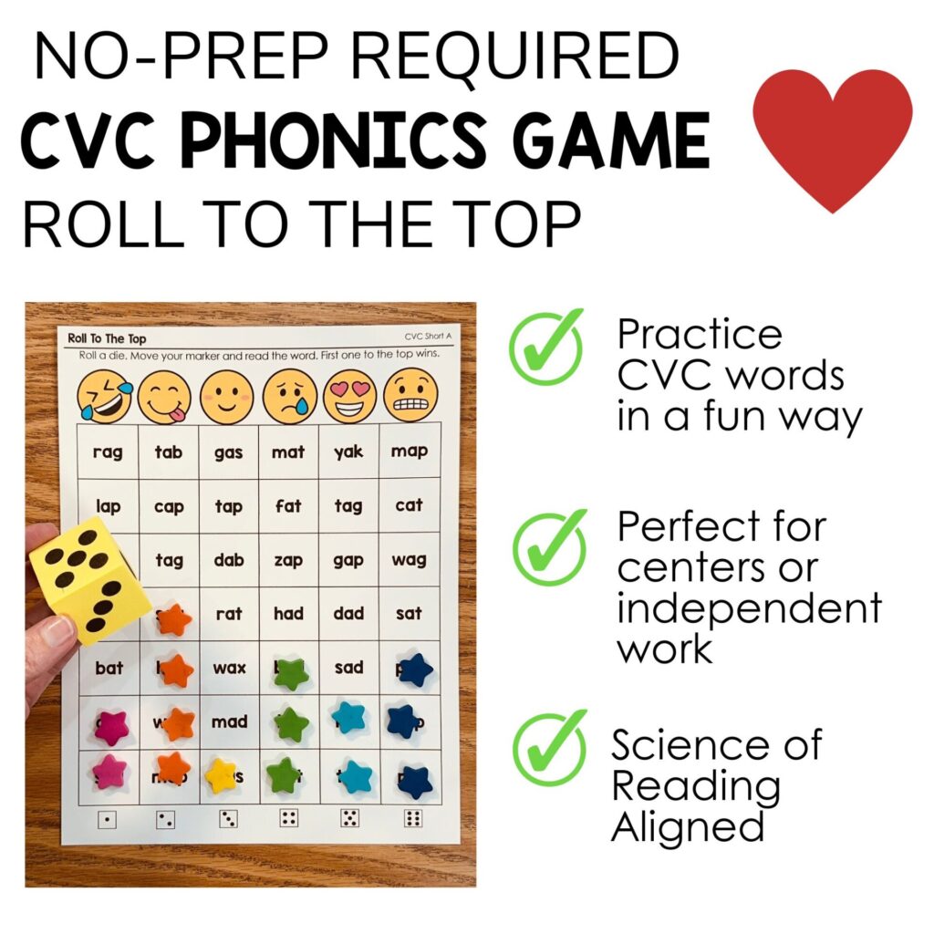 CVC Words Games No-Prep Roll To The Top - Simply Kinder