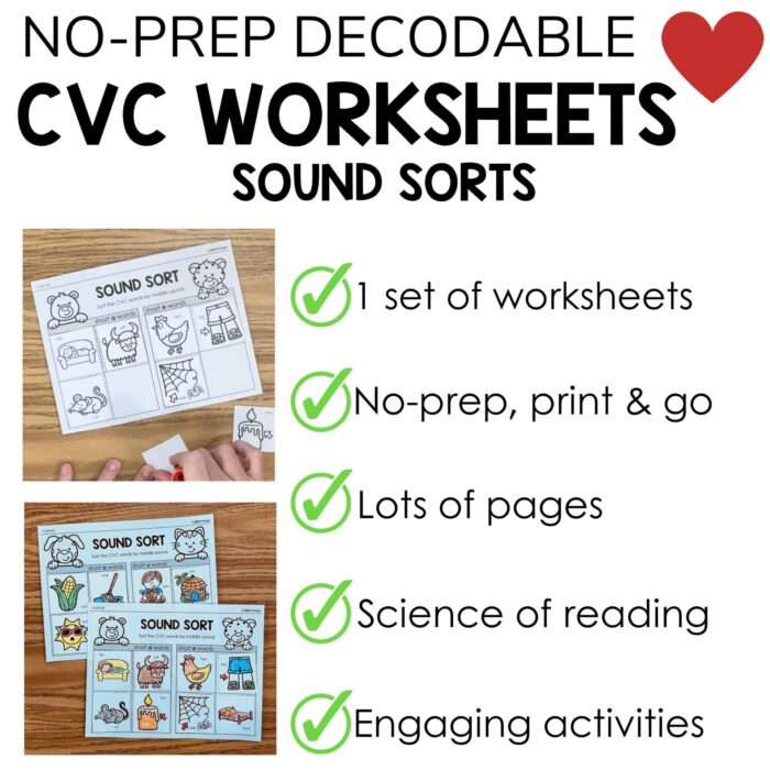 CVC Words Sound Sort Worksheets Kindergarten, Morning Work, Centers ...