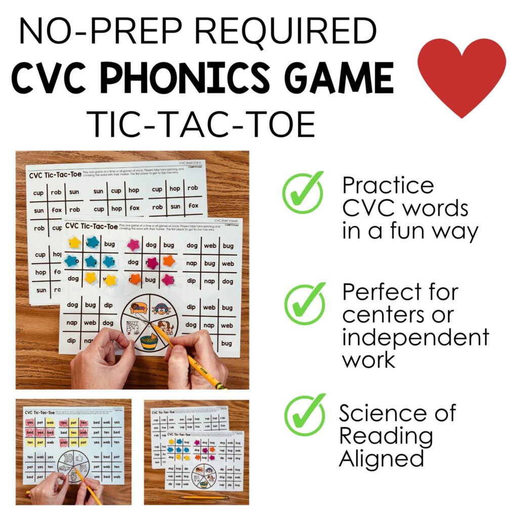 CVC Words Games No-Prep Tic-Tac-Toe - Simply Kinder