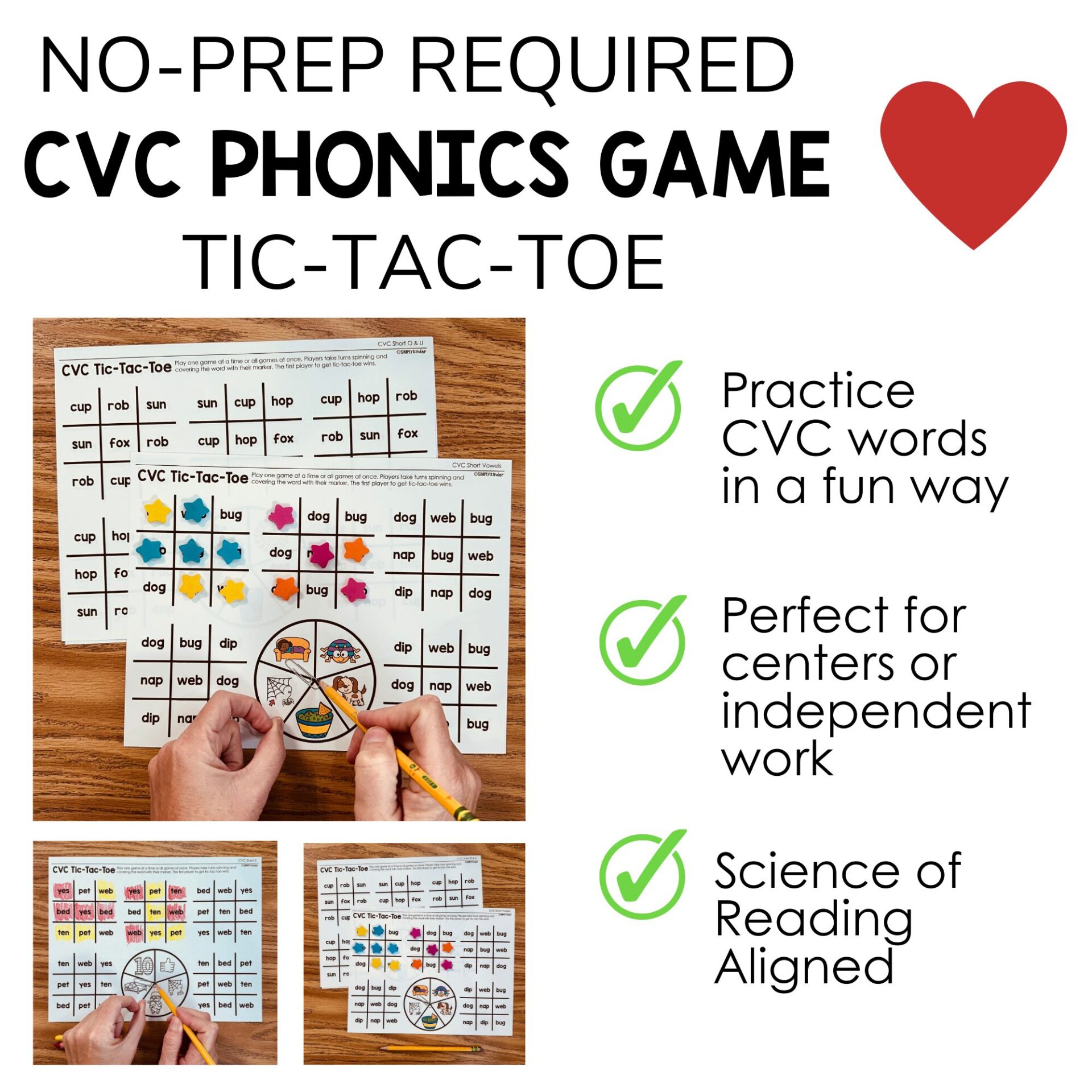 CVC Words Games No-Prep Tic-Tac-Toe - Simply Kinder