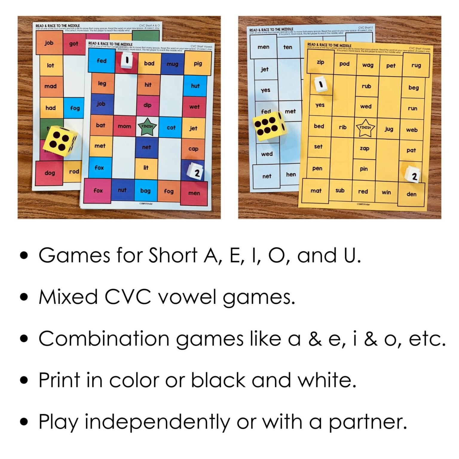 CVC Words Games No-Prep Race To The Middle - Simply Kinder