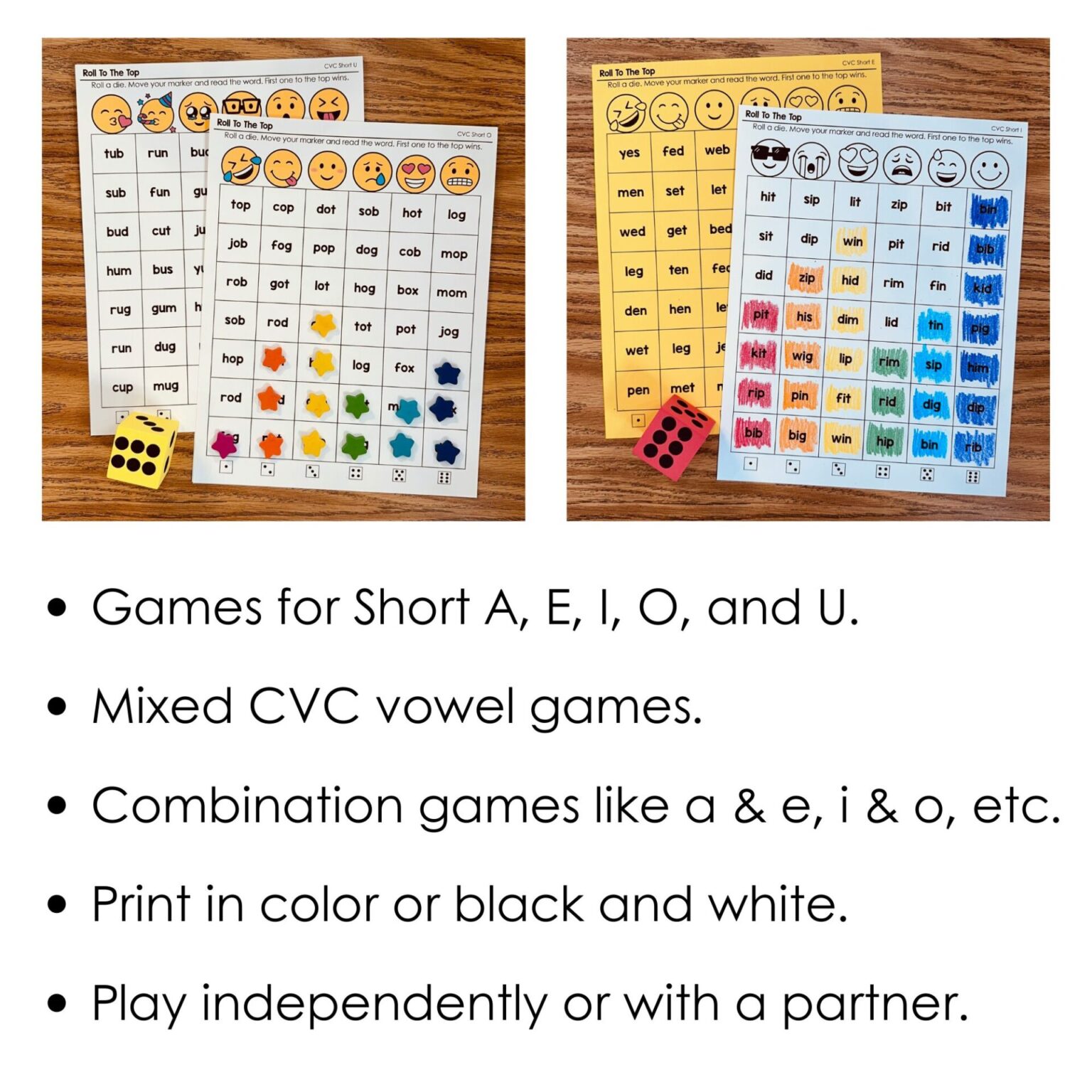 CVC Words Games No-Prep Roll To The Top - Simply Kinder